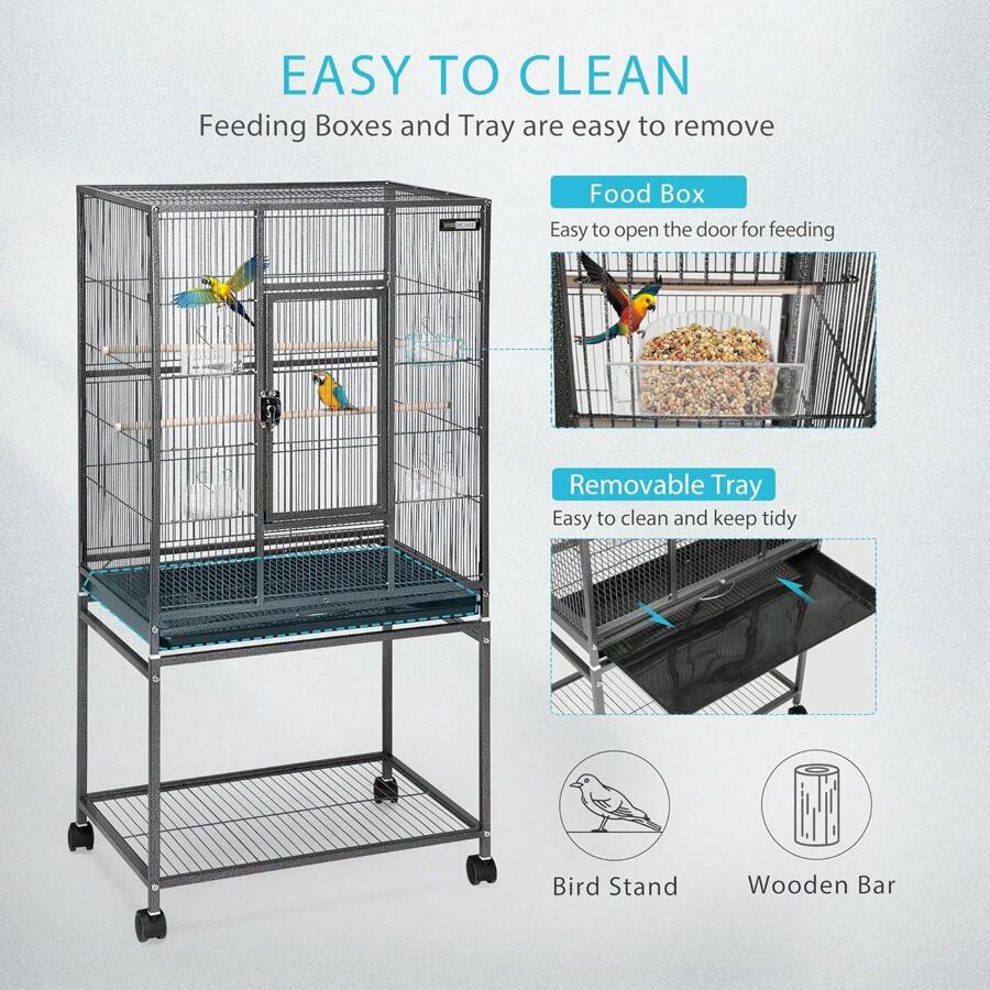 VIVOHOME 54 Inch Wrought Iron Large Bird Flight Cage With Rolling Stand ...