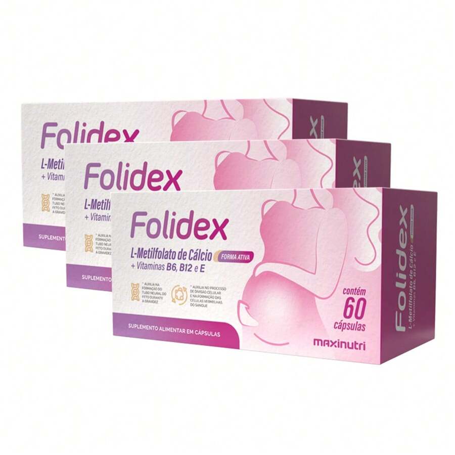 Kit 3 Folidex Metilfolato + Vitaminas 60 Cápsulas Maxinutri | SHEIN Brasil