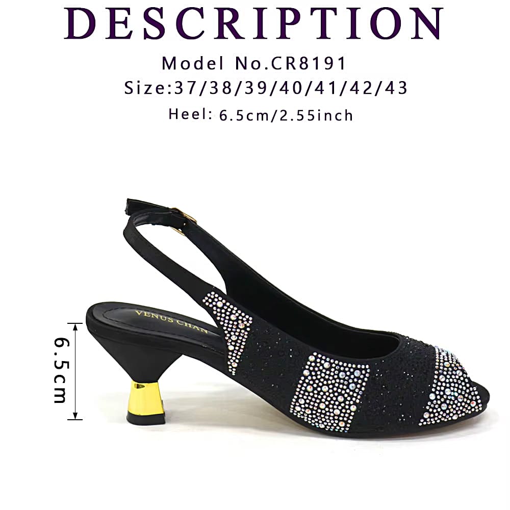 Venus Chan Women Heels For 2025 Elegant Party Black Color Diamond Pumps ...