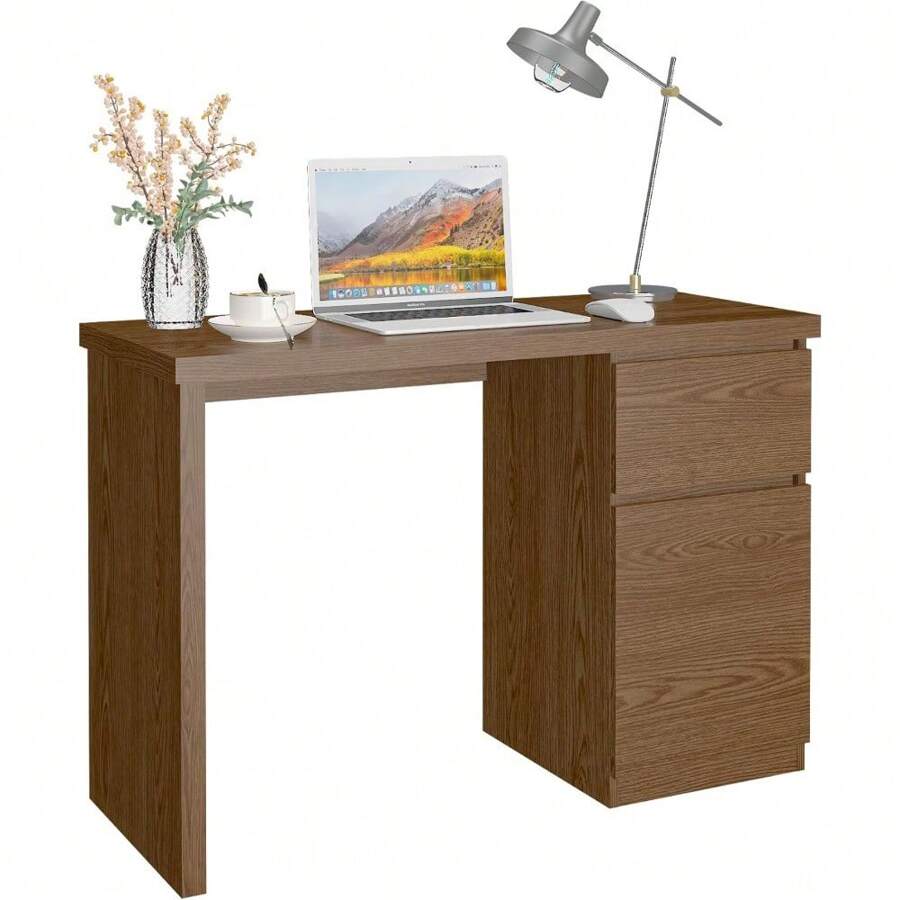 Classic Oak Computer Desk With Drawer - 43 Inch Wooden Desk With ...