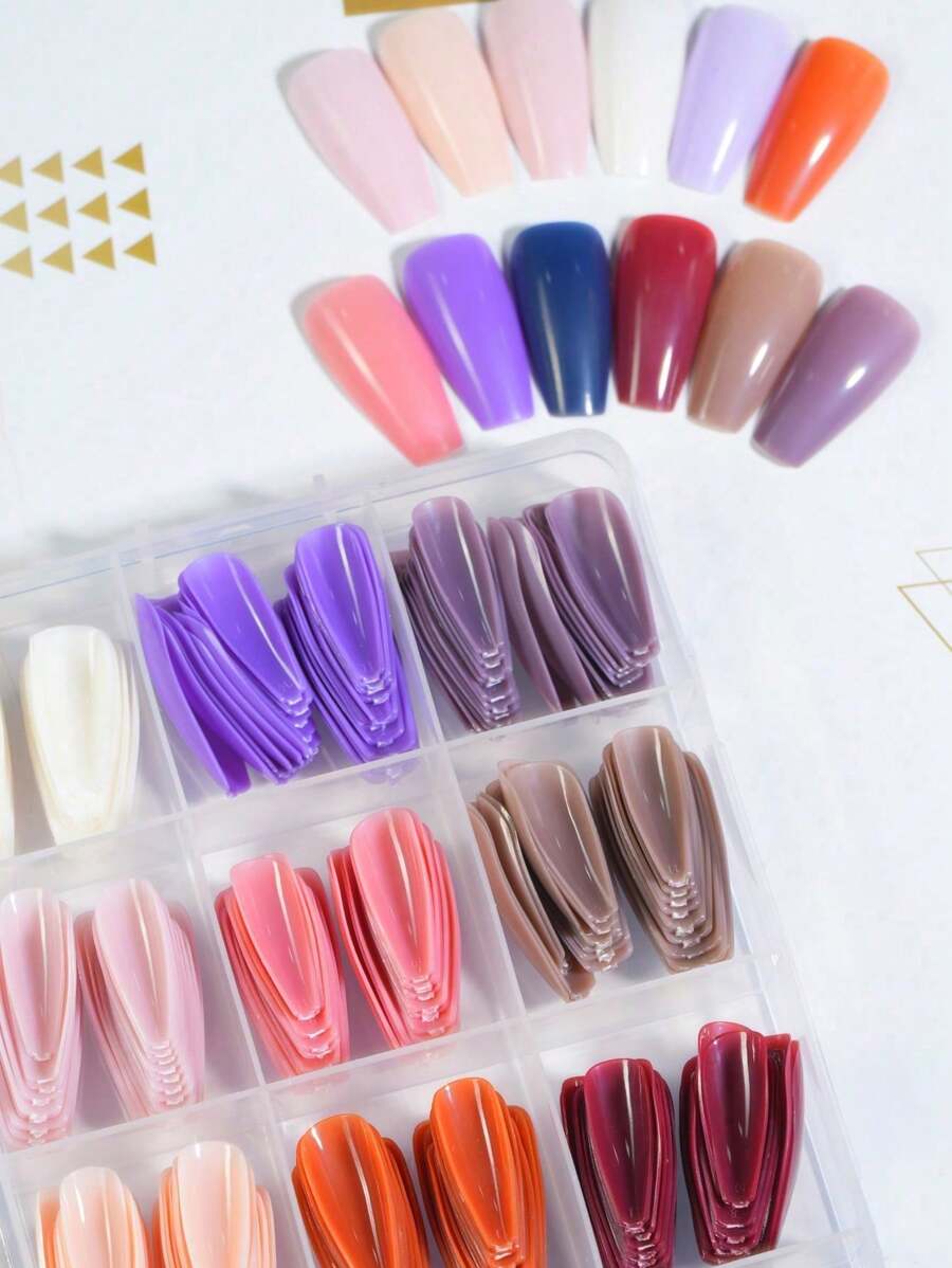 288pcs Solid Colored Ballet Shape Full Cover False Nails, Ballet Nail ...