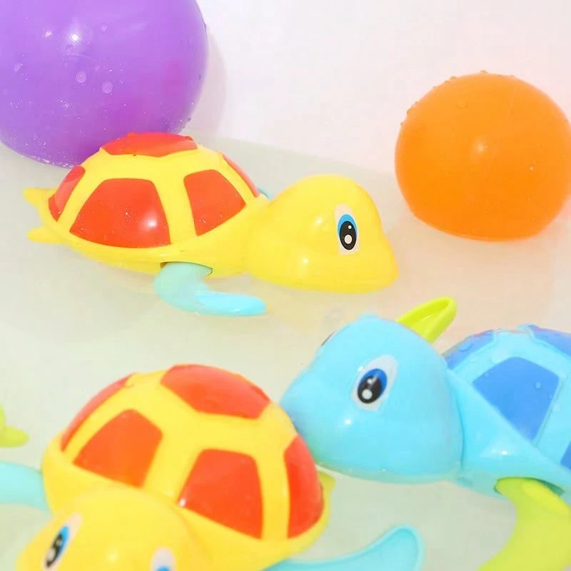 Wind-Up Bathing Toy Small Turtle Set, Kids Bath Time Playset, Toddler ...