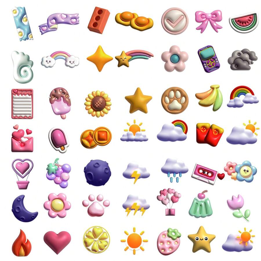 50Pcs Sheets Of 3D Expanded Food Stickers Vinyl Aesthetics Stickers ...