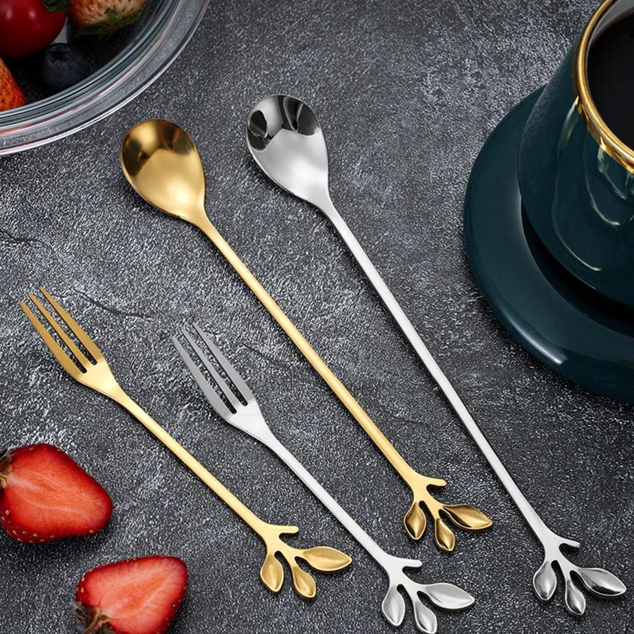 Elegant Silver Leaf Coffee Spoons - 10-Piece Mini Stainless Steel ...