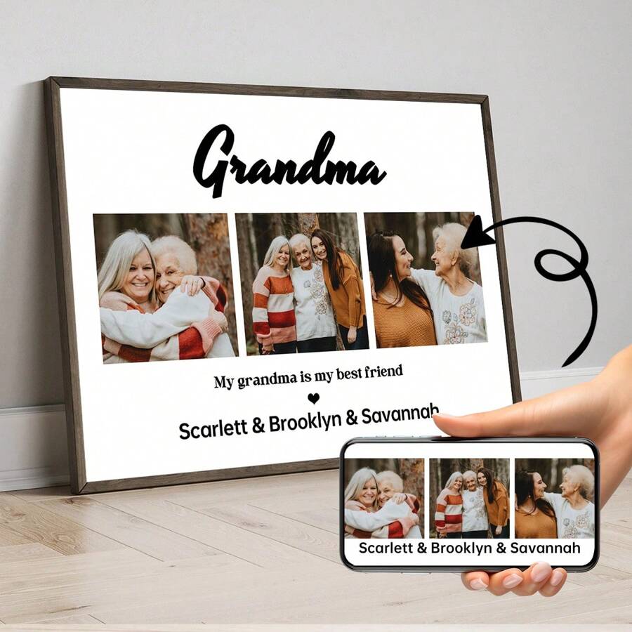 1pc Personalized Grandma Photo Canvas Wall Art - Customizable ...