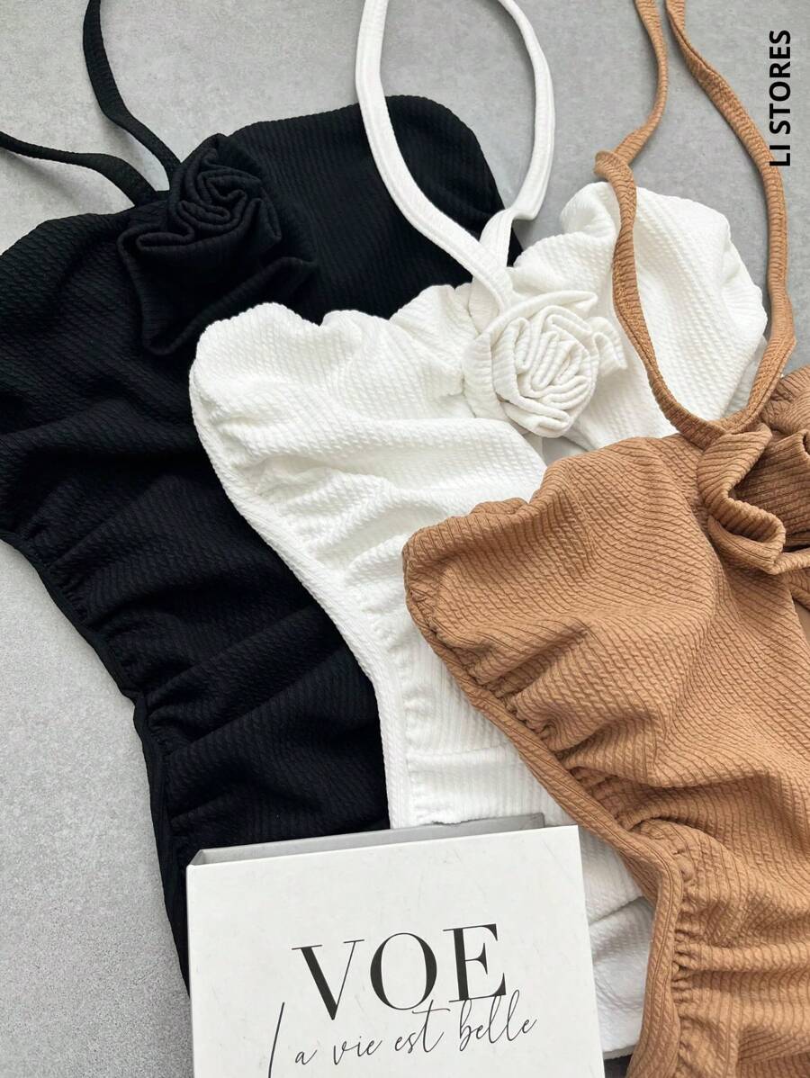 Body Feminino Elegante Flor Bory Preto bori Cavado decote Liso ...