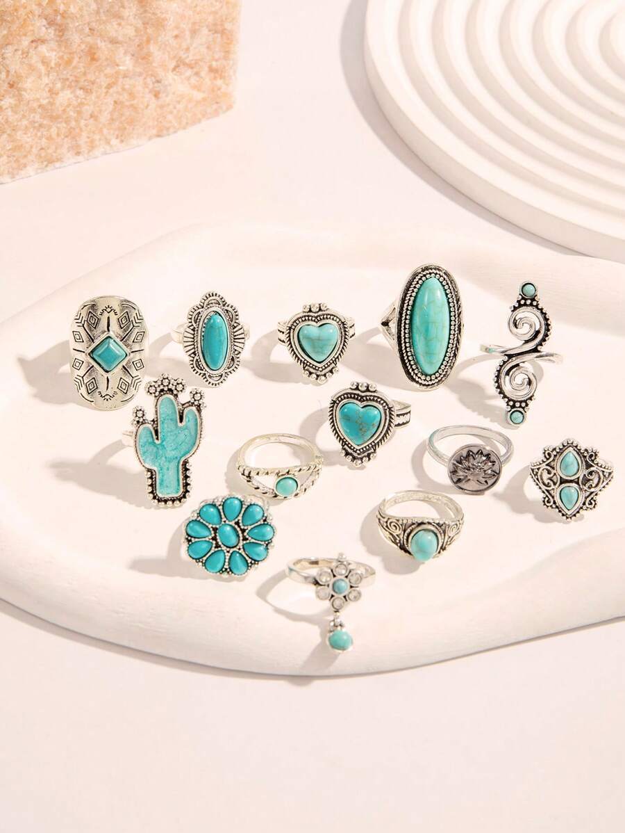 imoli ชุดแหวน 13 ชิ้น/ชุด กลับมาทำงาน ชุดแหวน ดีนิม คาวบอย เรซิน ...