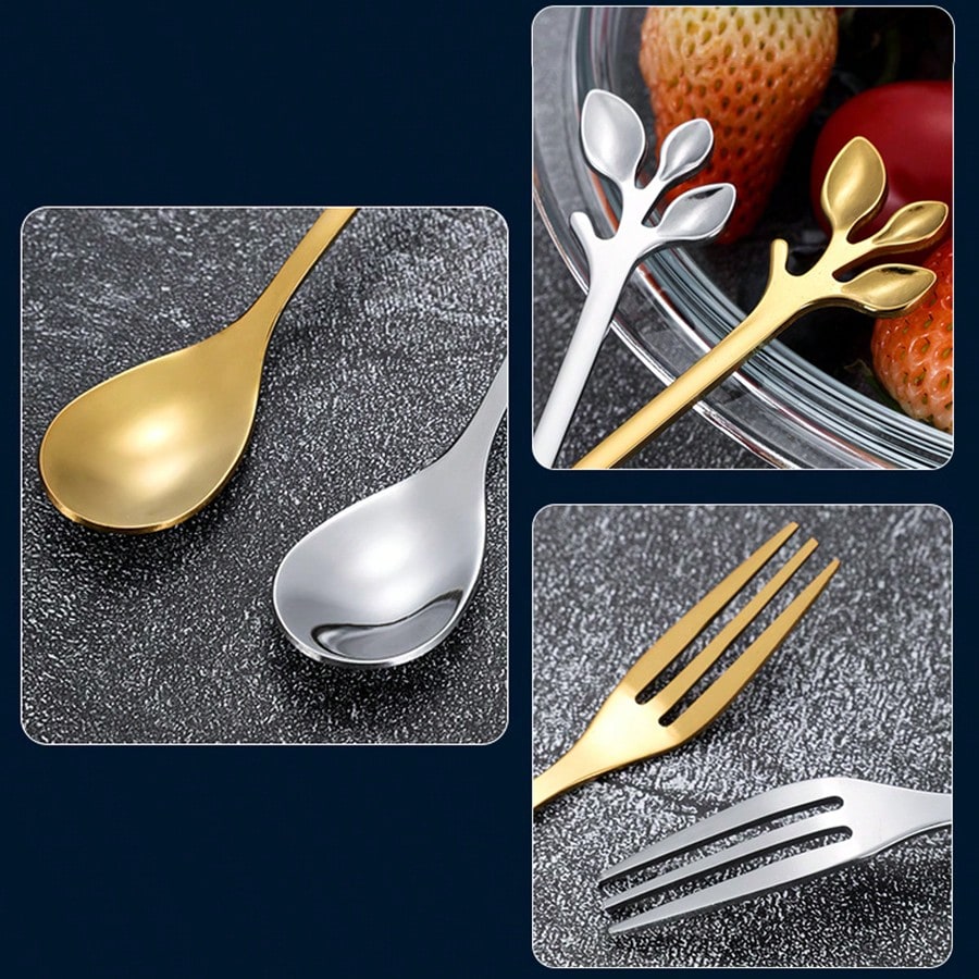 Elegant Silver Leaf Coffee Spoons - 10-Piece Mini Stainless Steel ...