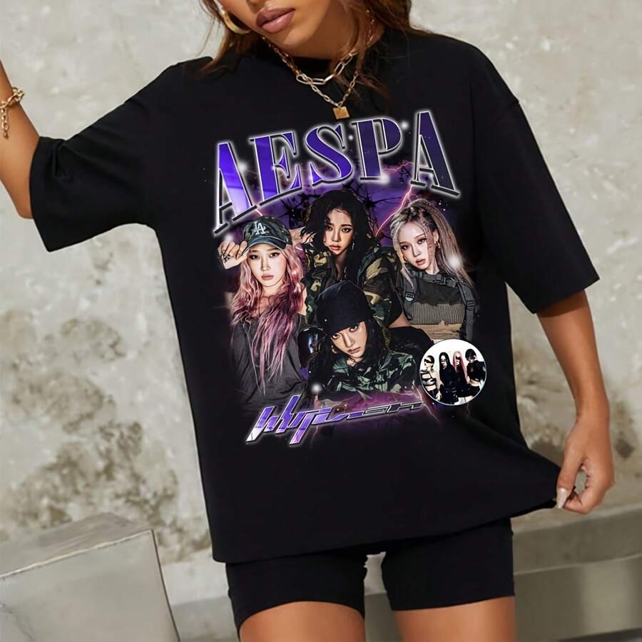 Retro Aespa Whiplash Album Graphic T-, Aespa Synk Parallel Line World Tour 2025 , Aespa Members ...