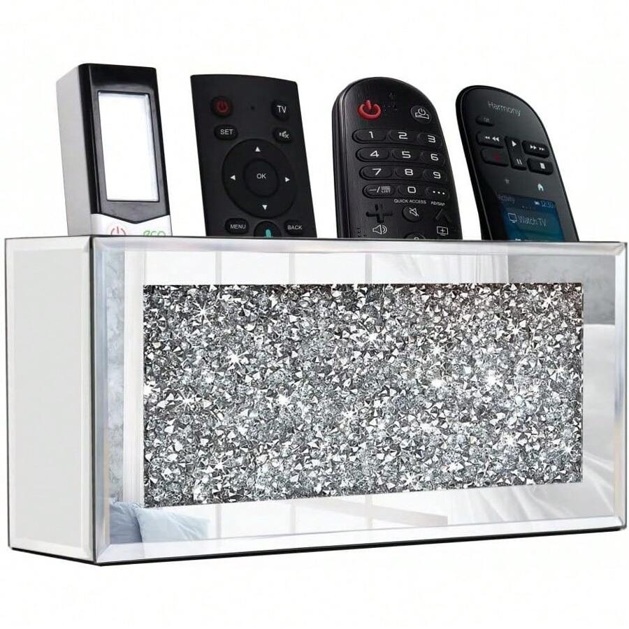 Mirrored Remote Holder, Wall Mounted Crush Diamond Bling Decoration ...