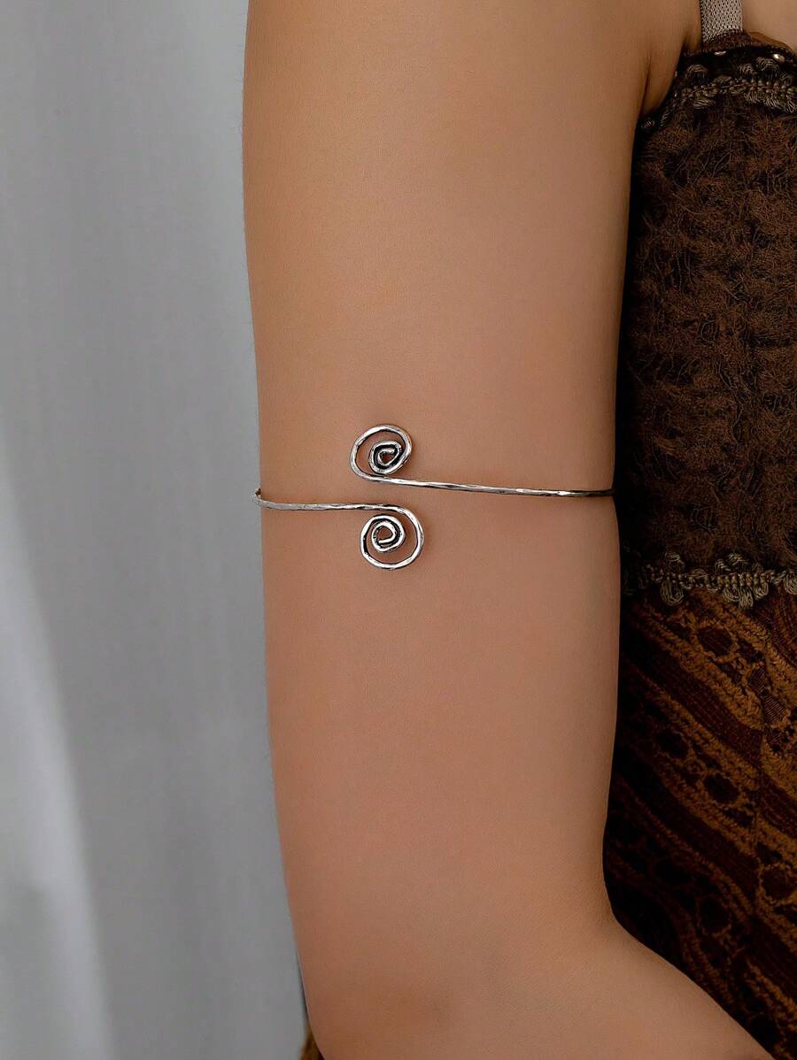 1 Pc Antique Silver Retro Metal Wire Swirl Design Upper Arm Cuff Arm ...