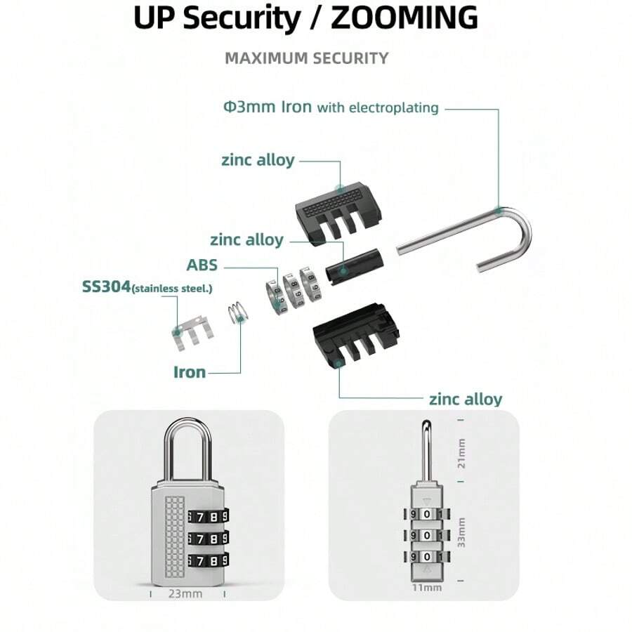 UP Security Small Combination Locker Lock, Padlock Combination With 3 ...