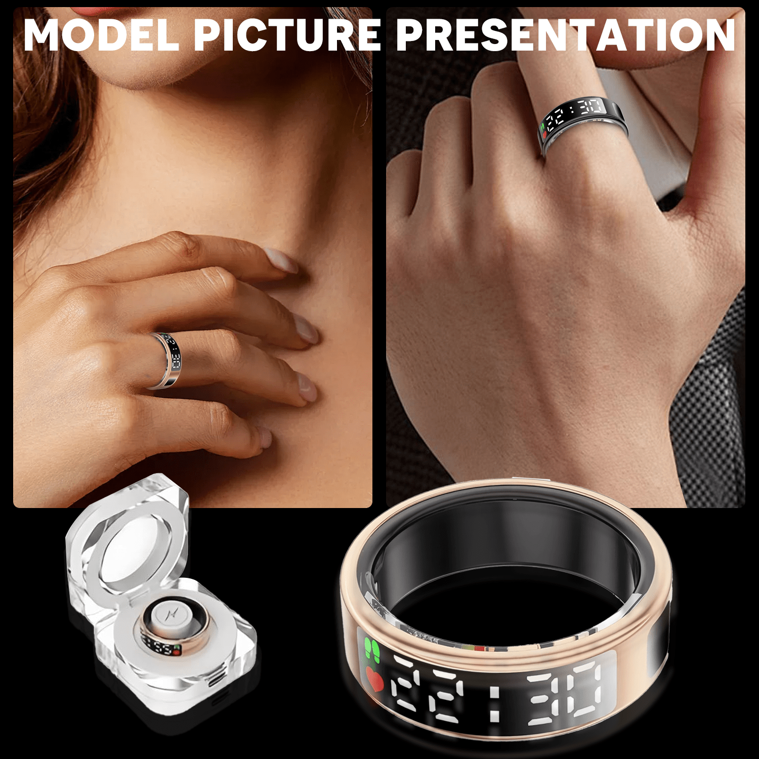 2025 Smart Ring Health Tracker With LED Display Screen - IP68 ...