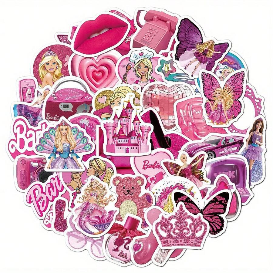 50pcs Barbie Officially Licensed Barbie Series Pink Cartoon Graffiti ...