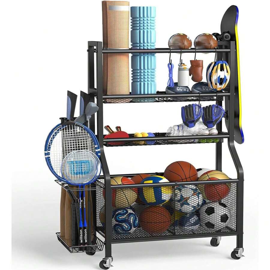 Equipment Organizer, Garage Ball Storage Rack, Upgraded Steel Ball ...