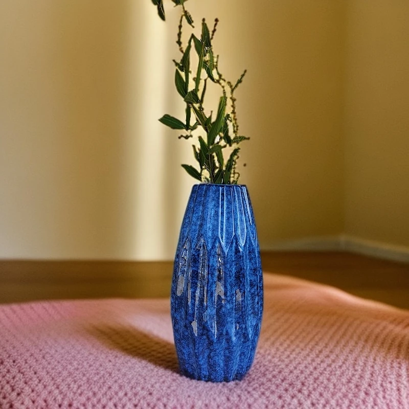 Popular Ceramic Vase With Ruffle Stripes Reactive Blue Glaze Finished ...