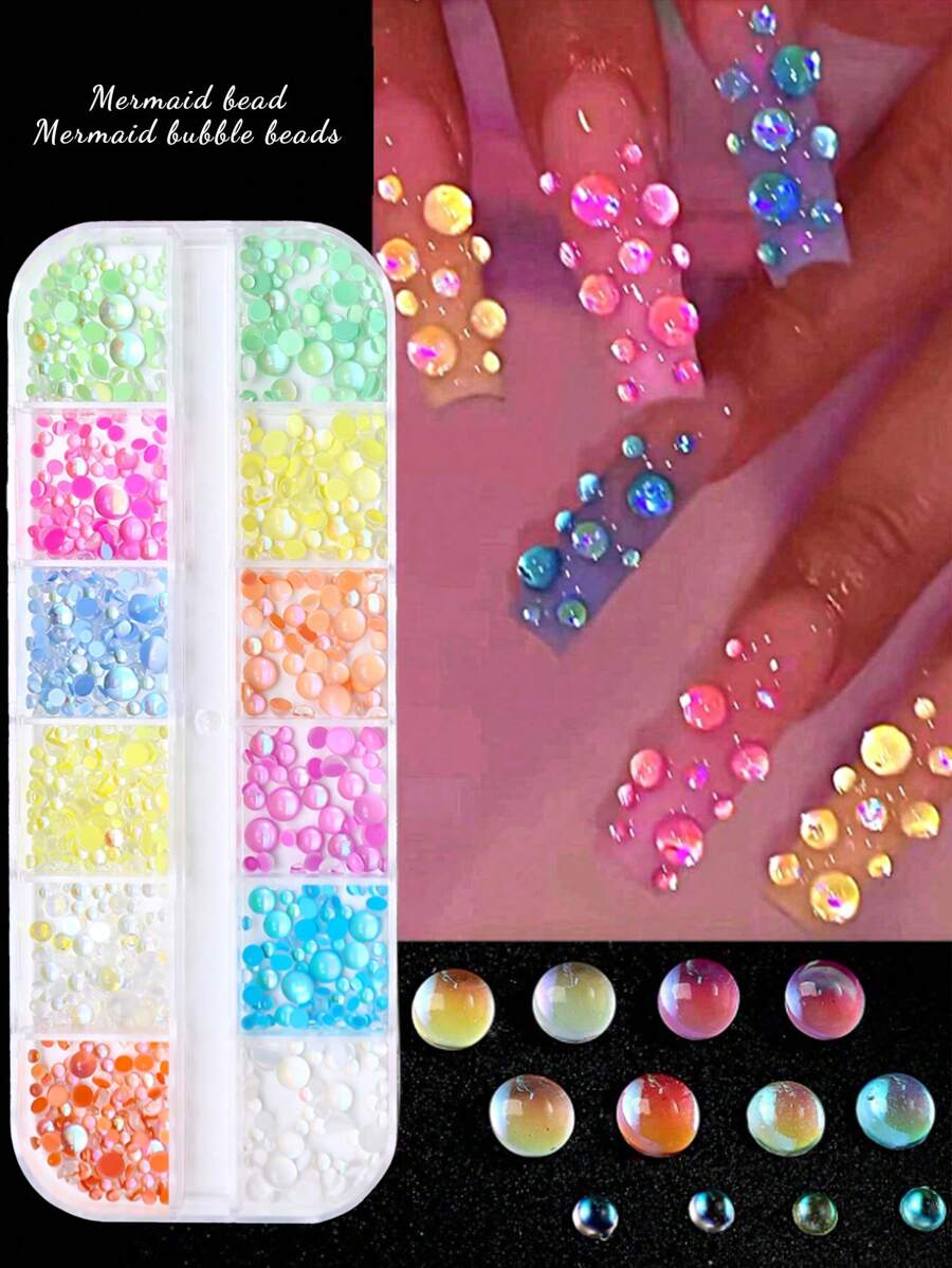 ตะกร้านิ้วมือ 12 ช่อง Mermaid Beads ตกแต่งเล็บ พลอยเทียม, Beads ขนาดผสม ...