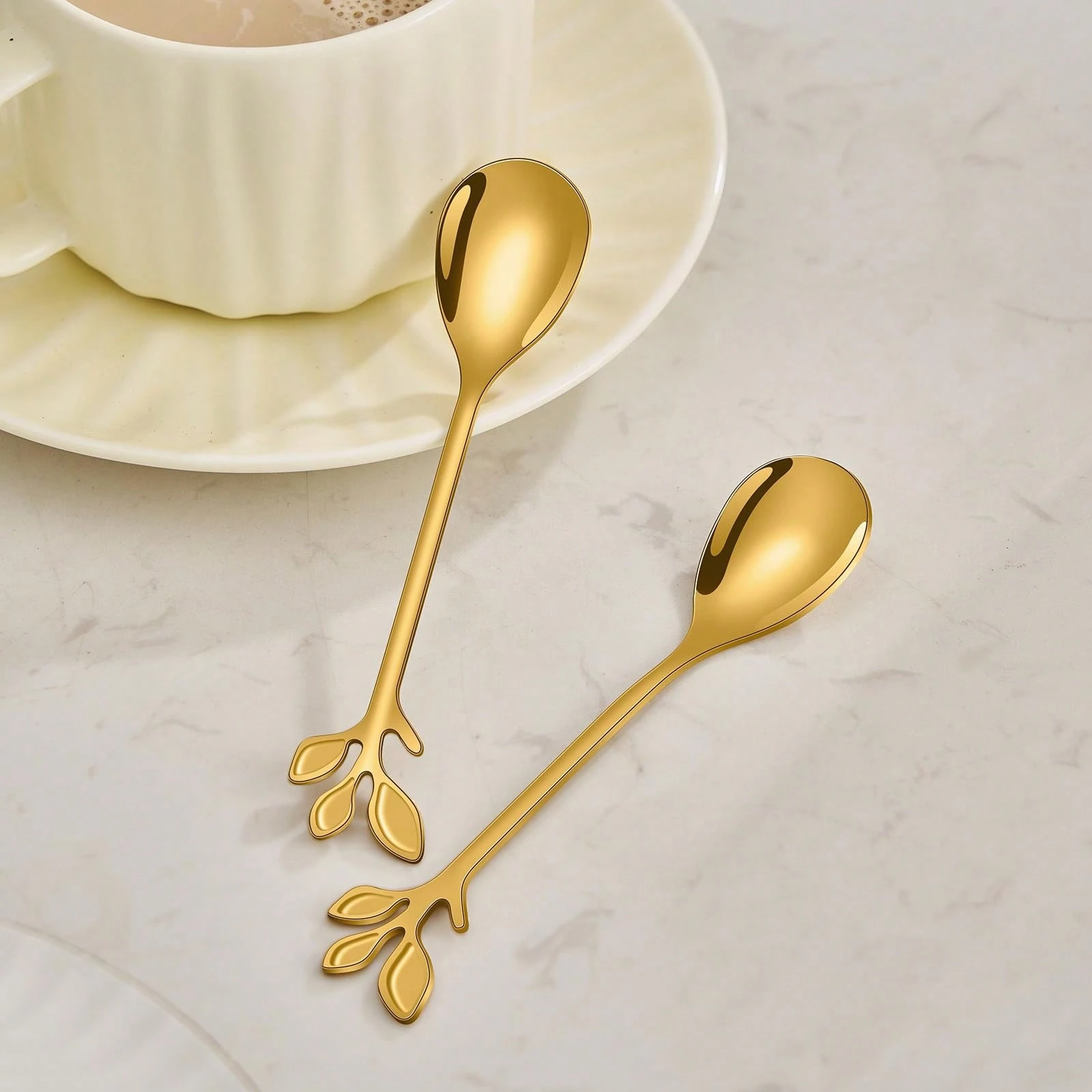 Elegant Silver Leaf Coffee Spoons - 10-Piece Mini Stainless Steel ...