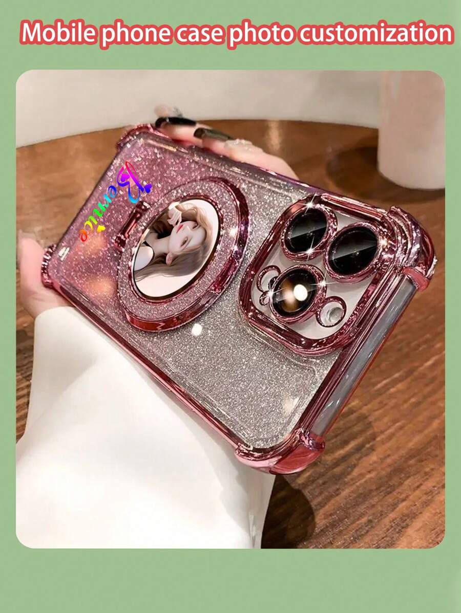 1pc Glitter Magnetic Stand Phone Case Suitable Compatible With Iphone 16/14/15, Four Corner Anti ...