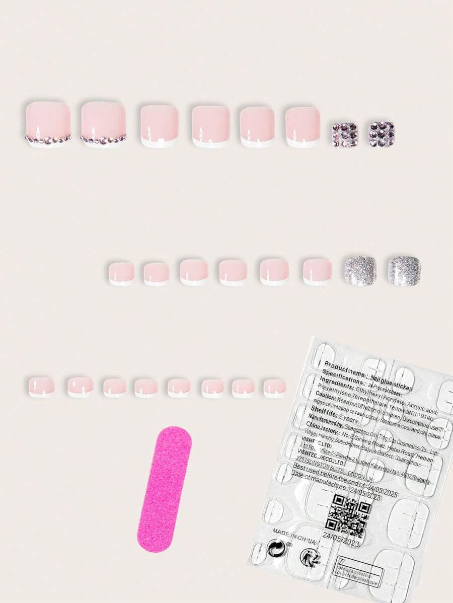 Add A Touch Of Romance With 24pcs Square Shape Press On Toenails ...