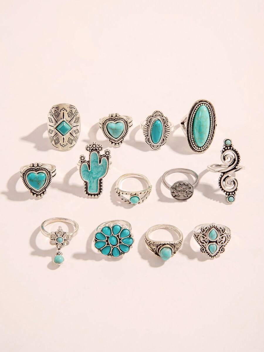 imoli ชุดแหวน 13 ชิ้น/ชุด กลับมาทำงาน ชุดแหวน ดีนิม คาวบอย เรซิน ...