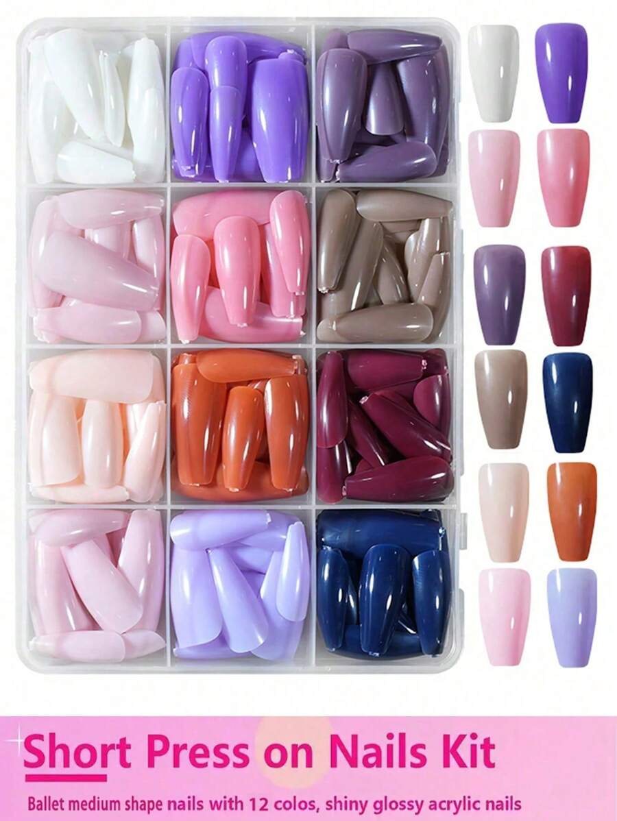 288pcs Solid Colored Ballet Shape Full Cover False Nails, Ballet Nail ...
