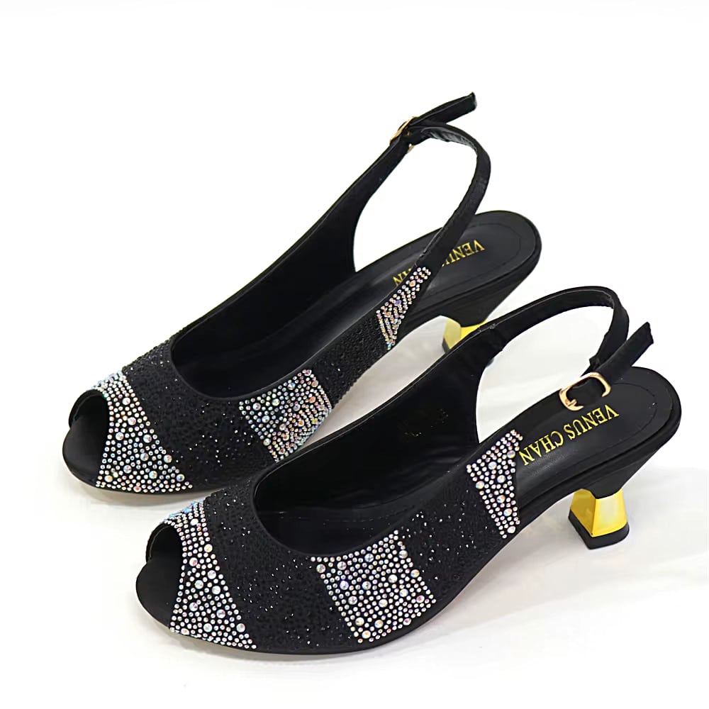 Venus Chan Women Heels For 2025 Elegant Party Black Color Diamond Pumps ...