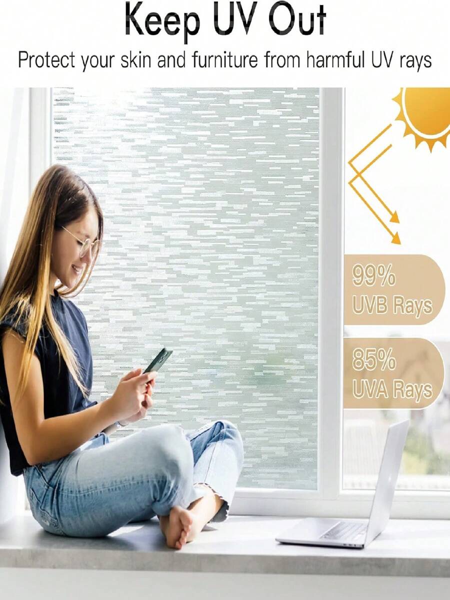 Window Privacy Film, Frosted Glass Static Cling Sun Heat Blocking ...