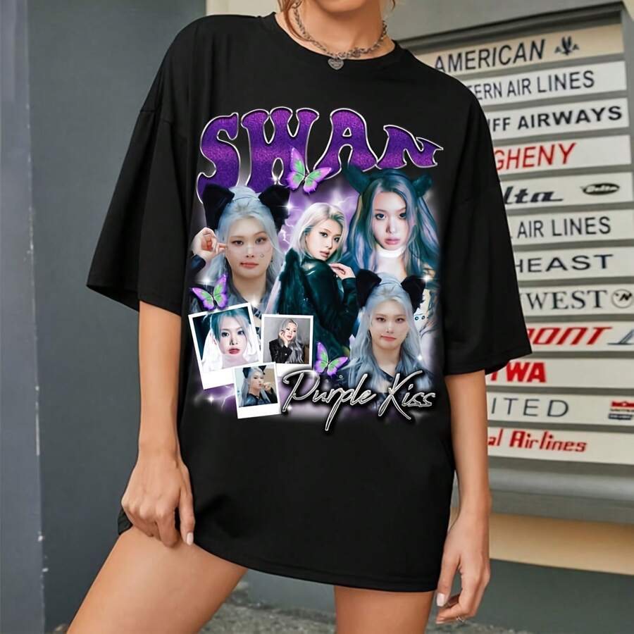 Retro Swan Purple Kiss Graphic T-, Purple Kiss HeadWay Tour 2025 , On My Bike , Purple Mbers ...