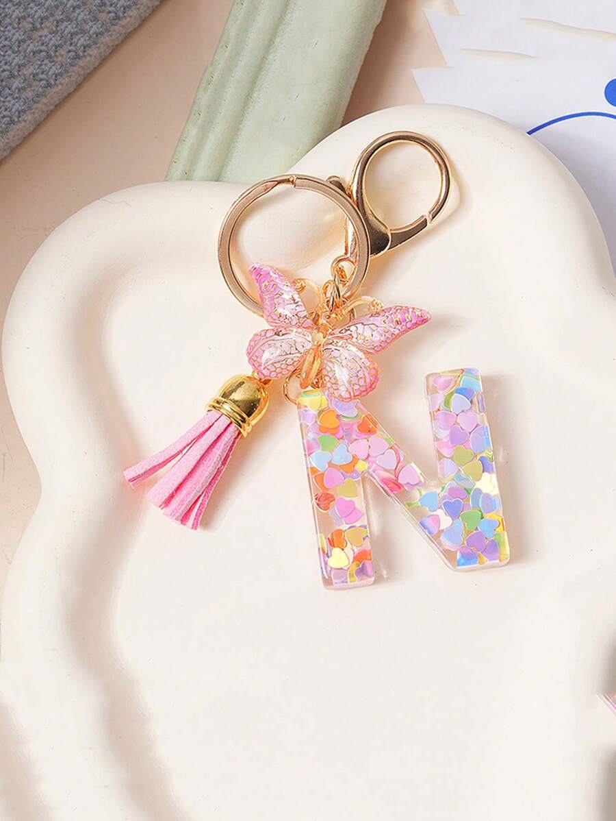 Alphabet Women's Makeup Keychain With Butterfly Decor Letters Shape ...