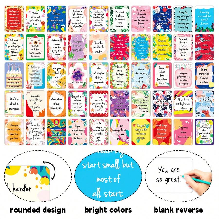 50pcs Inspirational Affirmation Cards, Colorful Uplifting Quotes Cards ...