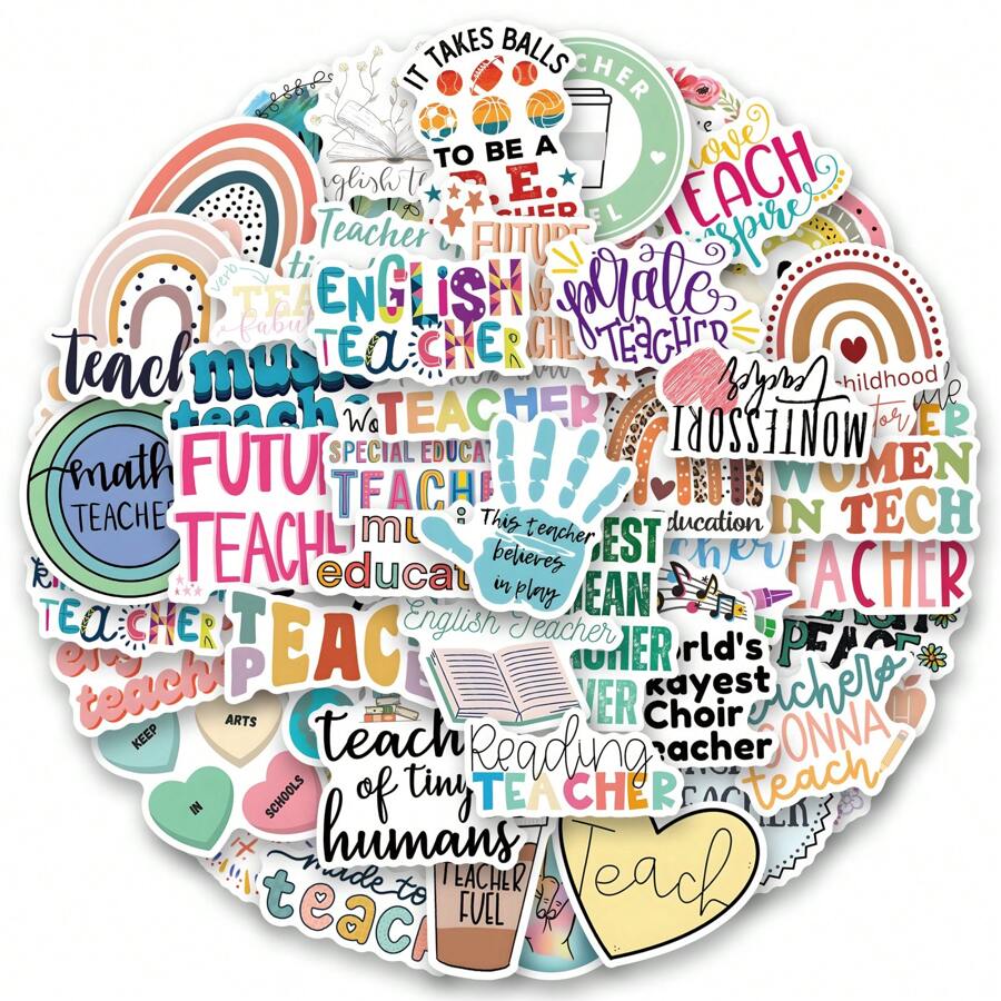 52Pcs Teacher Stickers Vinyl Aesthetics Stickers Scrapbooking, Diary ...