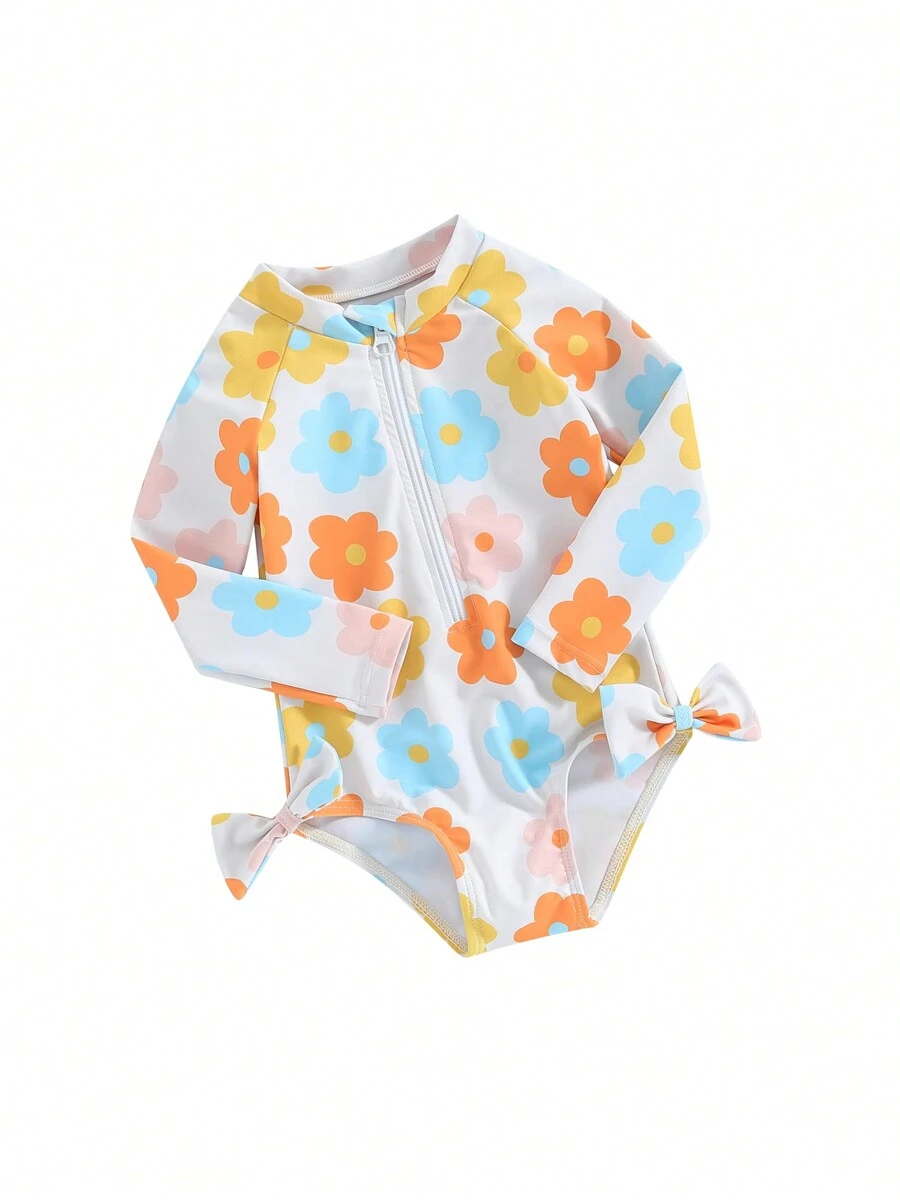 Toddler Girls Rash Guard Swimsuit Rompers Long Sleeve Flower//Ice Cream Print Baby Bowknot ...