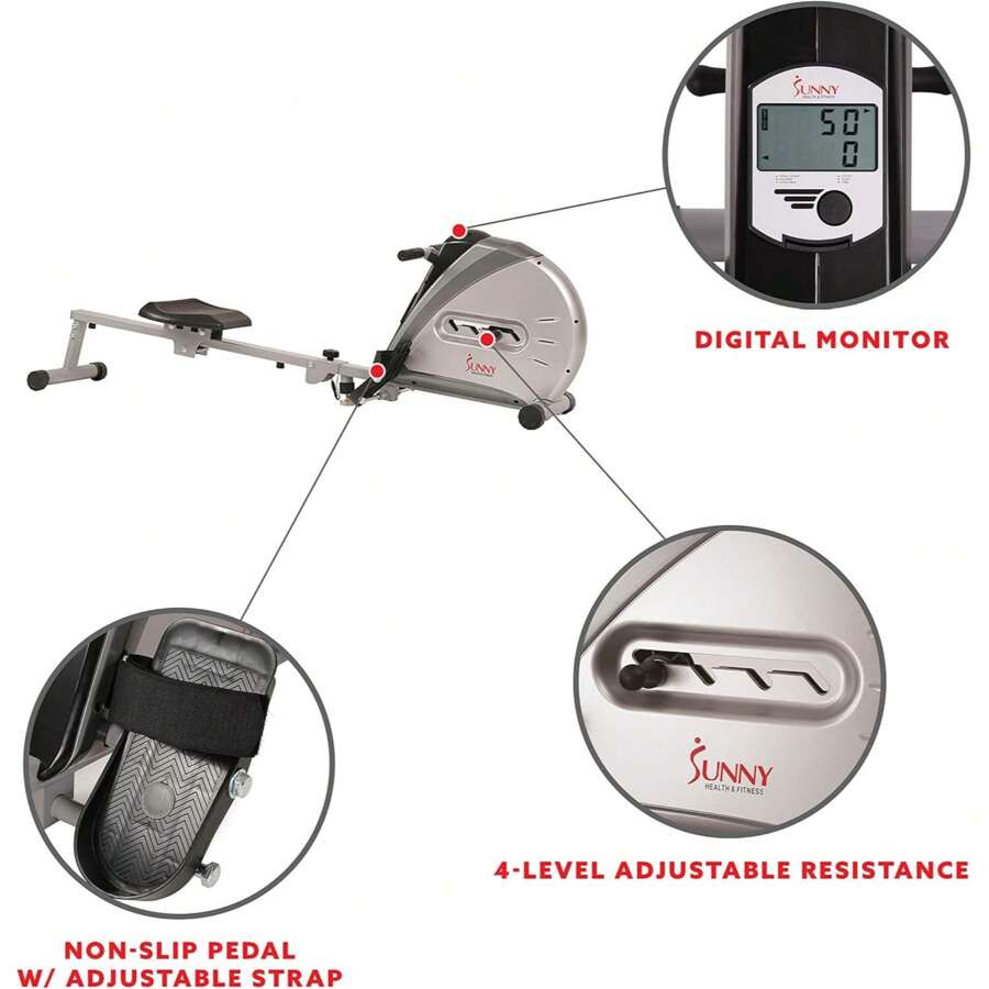 Rowing Machine Rower Ergometer With Digital Monitor, Inclined Slide ...