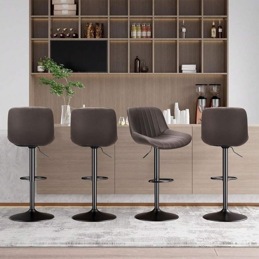 Bar Stools Set Of 4, Adjustable Modern Swivel Bar Stools With Backs ...