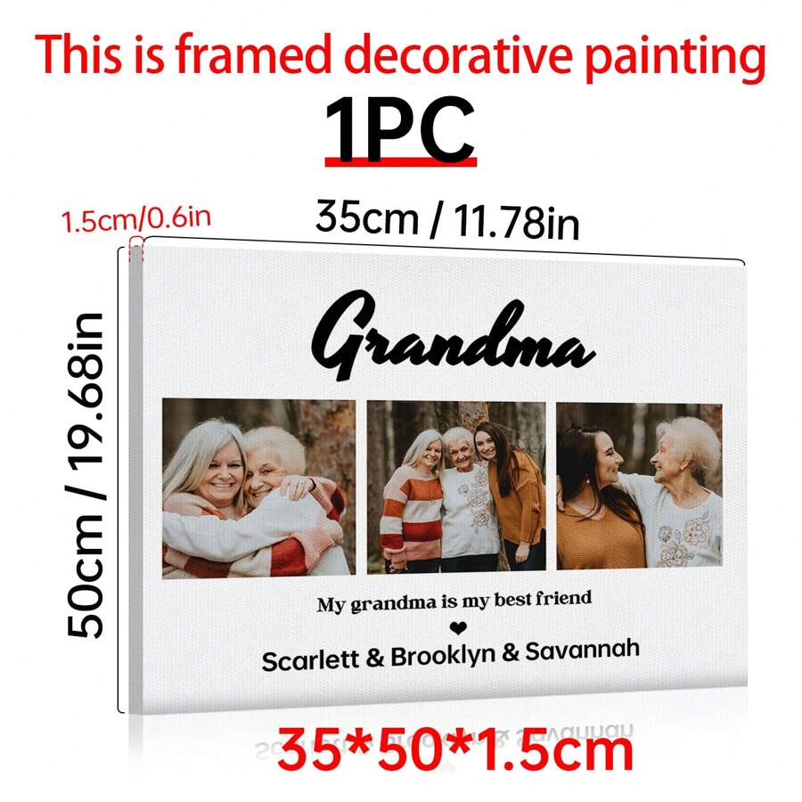 1pc Personalized Grandma Photo Canvas Wall Art - Customizable ...