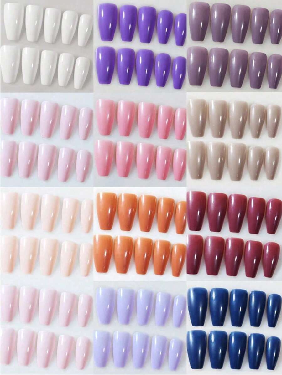288pcs Solid Colored Ballet Shape Full Cover False Nails, Ballet Nail ...