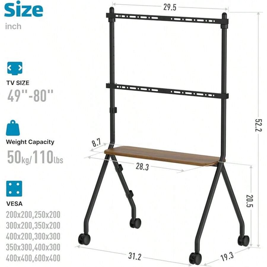 Easel Rolling TV Stand For 49-80 Inch TV Screen Up To 110 LBS, Portable ...