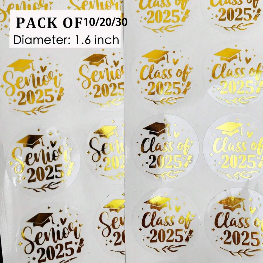 10/20/30pcs Graduation Stickers Graduate Of 2025 Transparent Gold Foil ...