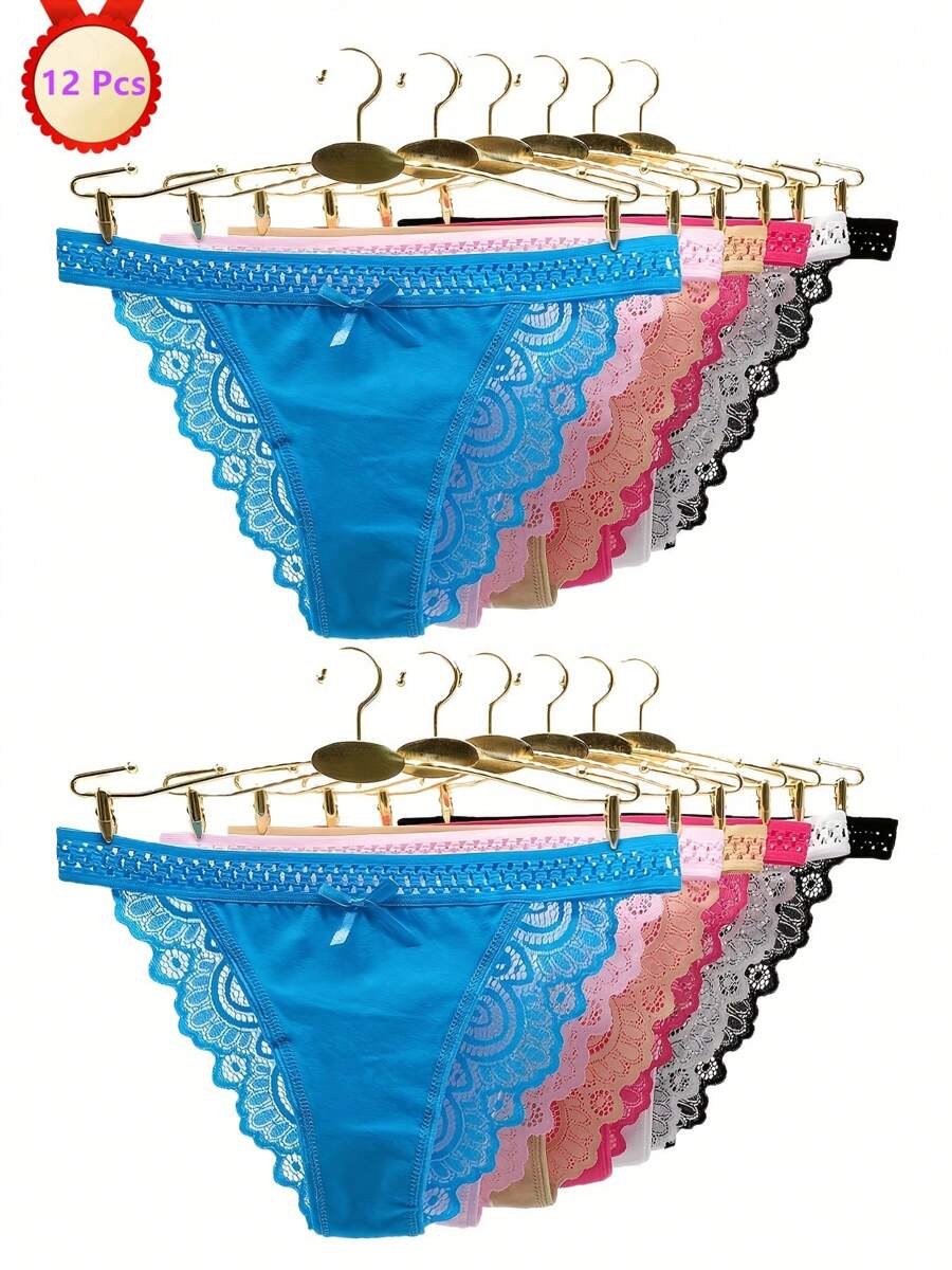 12 PCS/Set Hot Transparent Lace Women Briefs Women Thongs G Strings ...