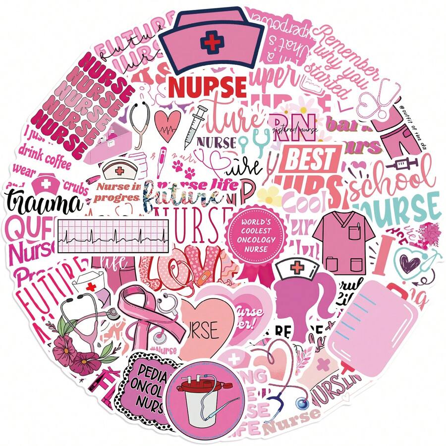50PCS Pink Nurse Stickers Vinyl Aesthetics Stickers Scrapbooking, Diary ...