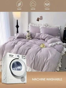 3pcs Soft Comfortable Purple Ruffled Bedding Set, Suitable For Bedroom ...
