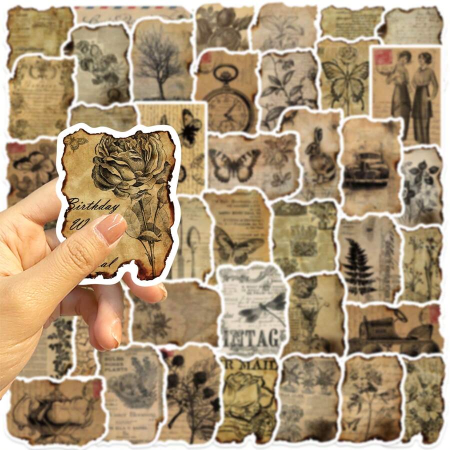 50PCS Vintage Manuscript Stickers Vinyl Aesthetics Stickers ...