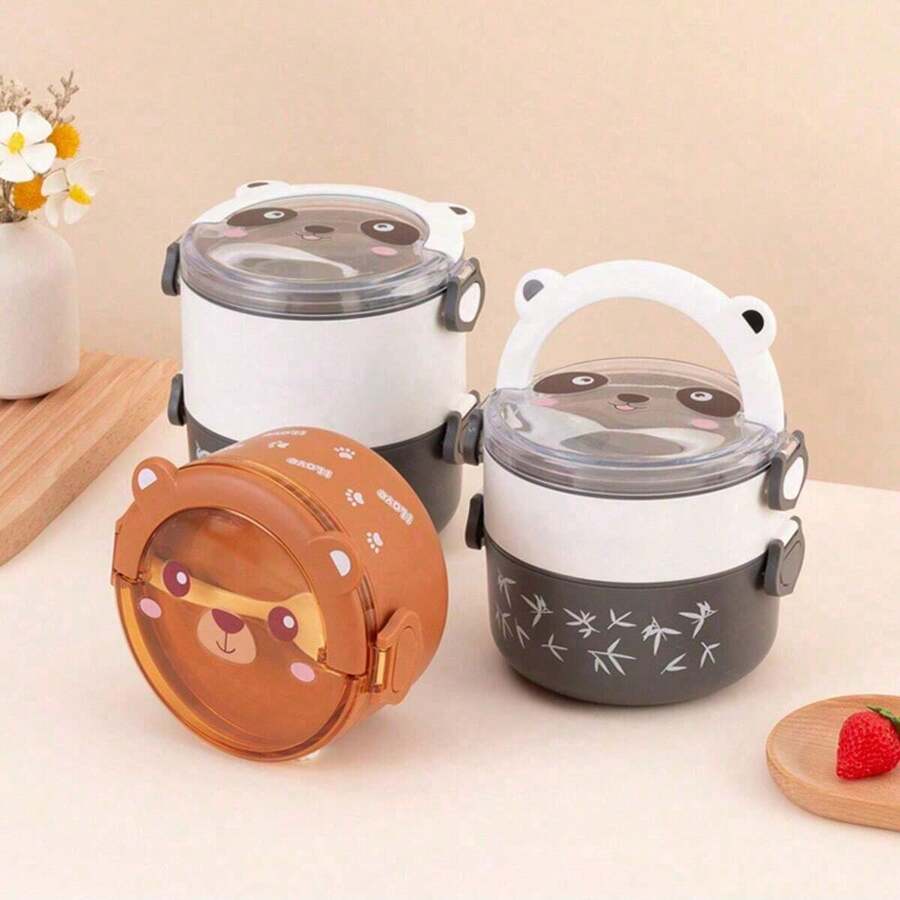 1pc Cute Dual Layer Lunch Box, Fruit Bento Box With Handle, Microwave ...