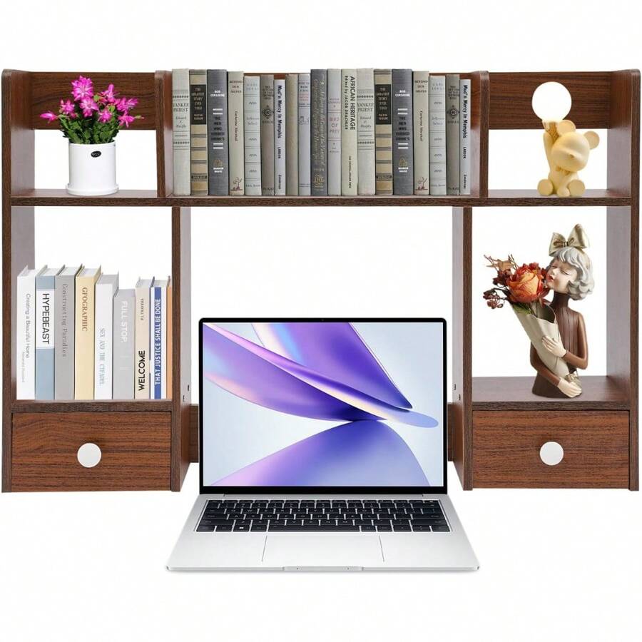 HOHOBLA MOCHAG Desktop Bookshelf, 2-Tier High-Capacity Desk Hutch ...