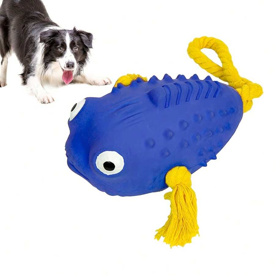 Dudu Fish Dog Chewing Toy With Rope - Rubber Teeth And Tooth Health Toy ...