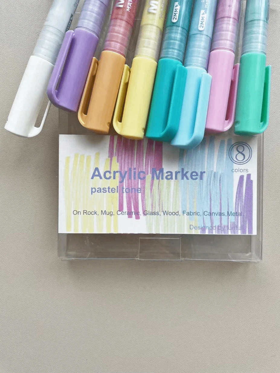 8pcs Pastel Color Acrylic Marker Paint Pen Set For Office, School ...