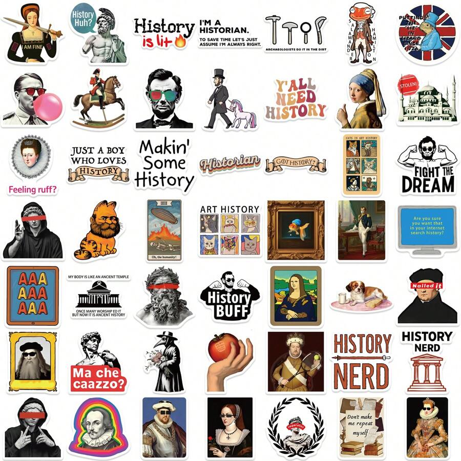50PCS Funny History Stickers Vinyl Aesthetics Stickers Scrapbooking ...
