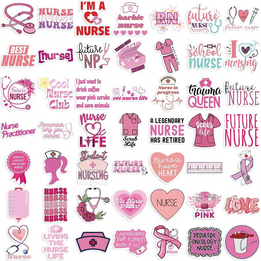 50PCS Pink Nurse Stickers Vinyl Aesthetics Stickers Scrapbooking, Diary ...