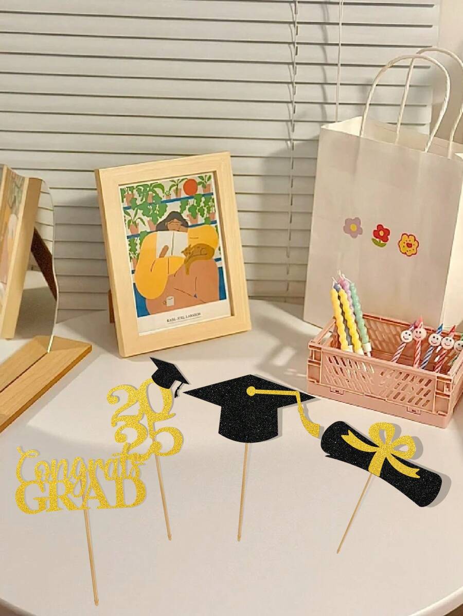 4 pièces/set Décorations de centre de table dorées et noires pour ...